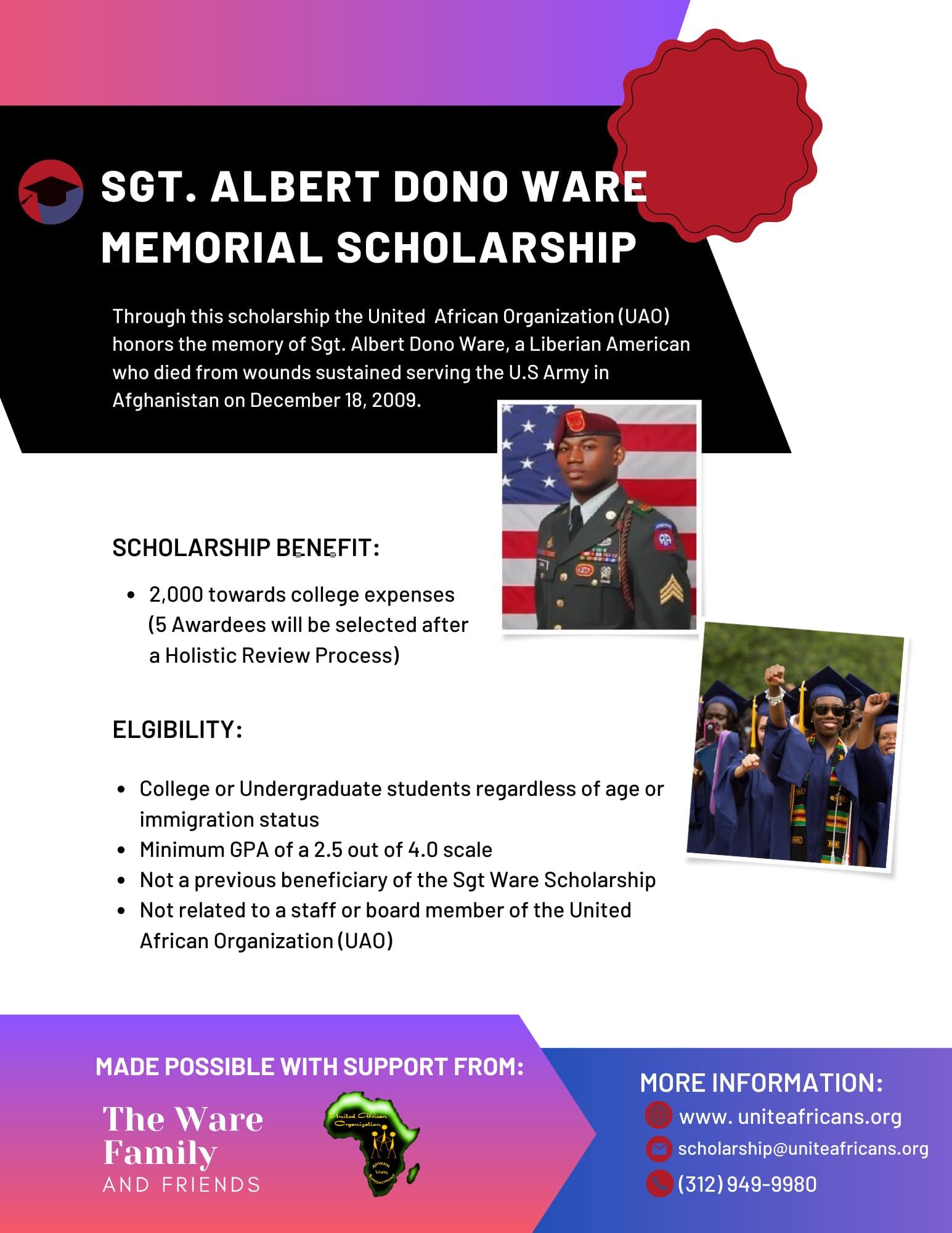 Albert Dono Ware Memorial Scholarship | United African Organization Inc