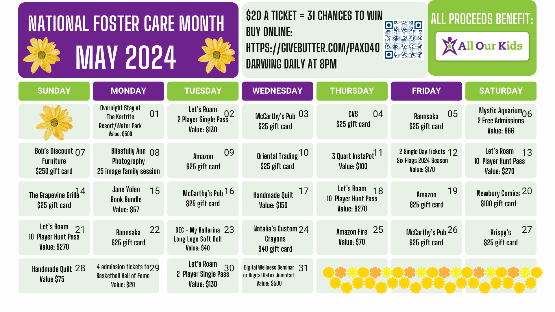 Foster Care Month Calendar Raffle 2024