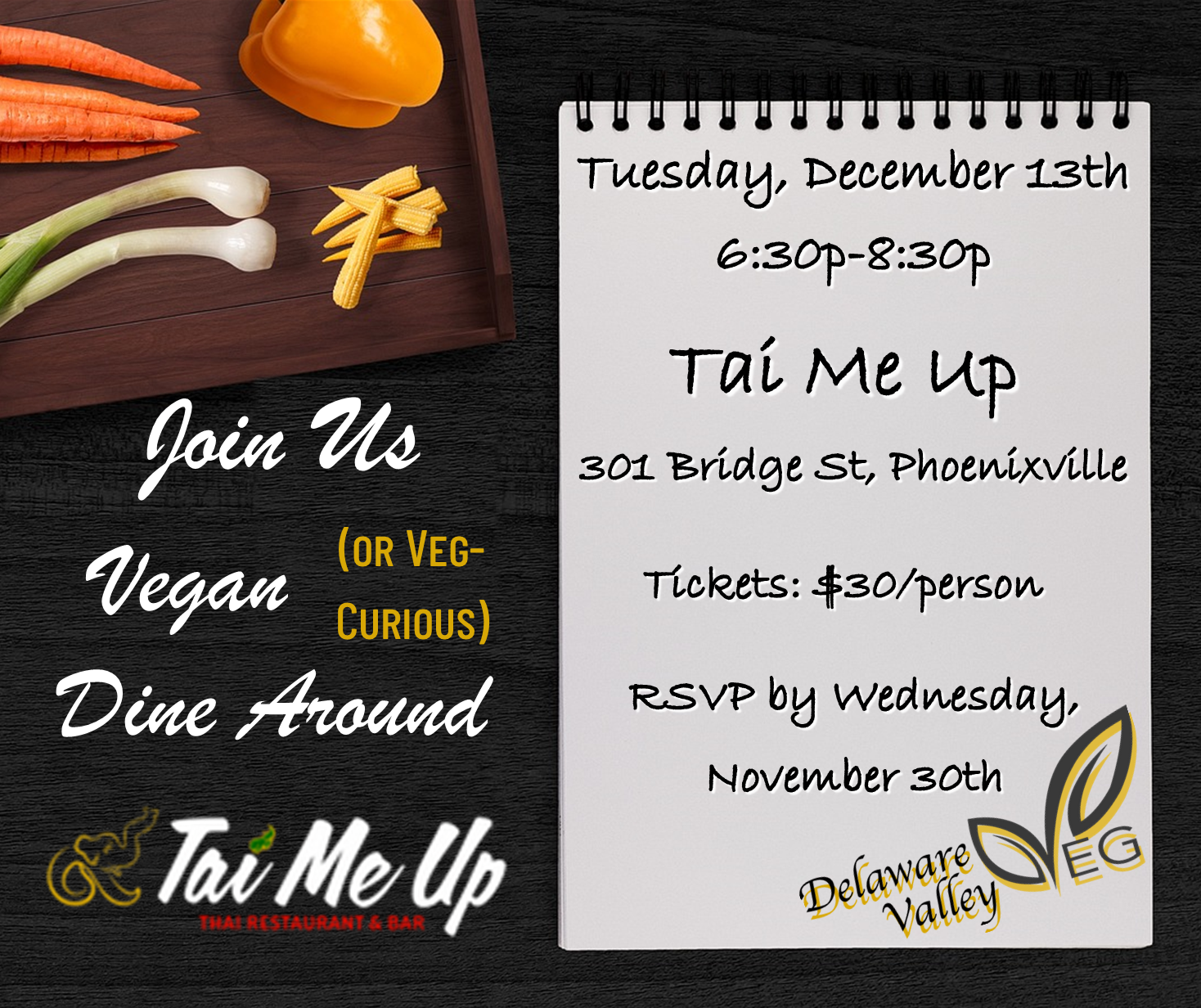 December Dine Around at Tai Me Up - BYO | Delaware Valley VEG