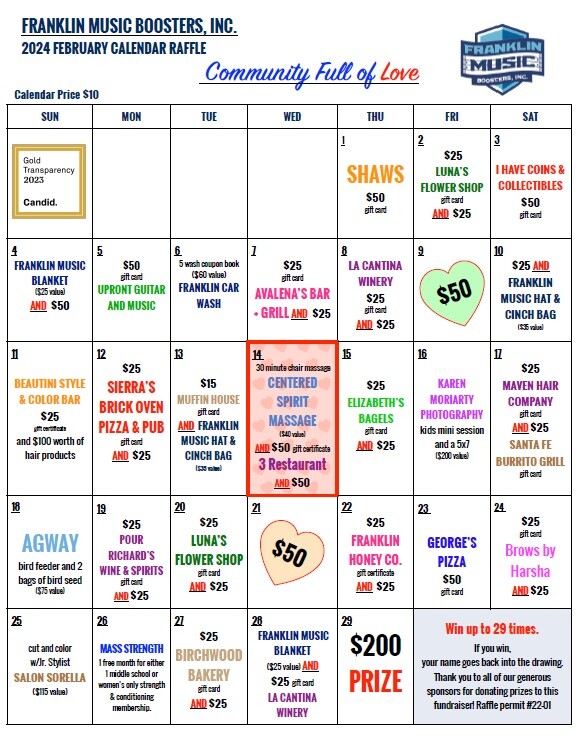 2024 CALENDAR RAFFLE