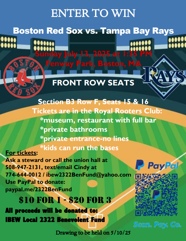 Red Sox Raffle to benefit the IBEW Local 2322 Benevolent Fund