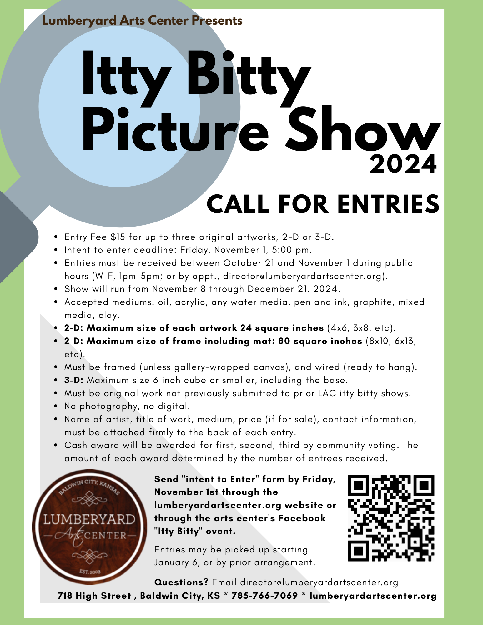 Itty Bitty Art Show 2024: Intent to Enter! | Lumberyard Arts Center