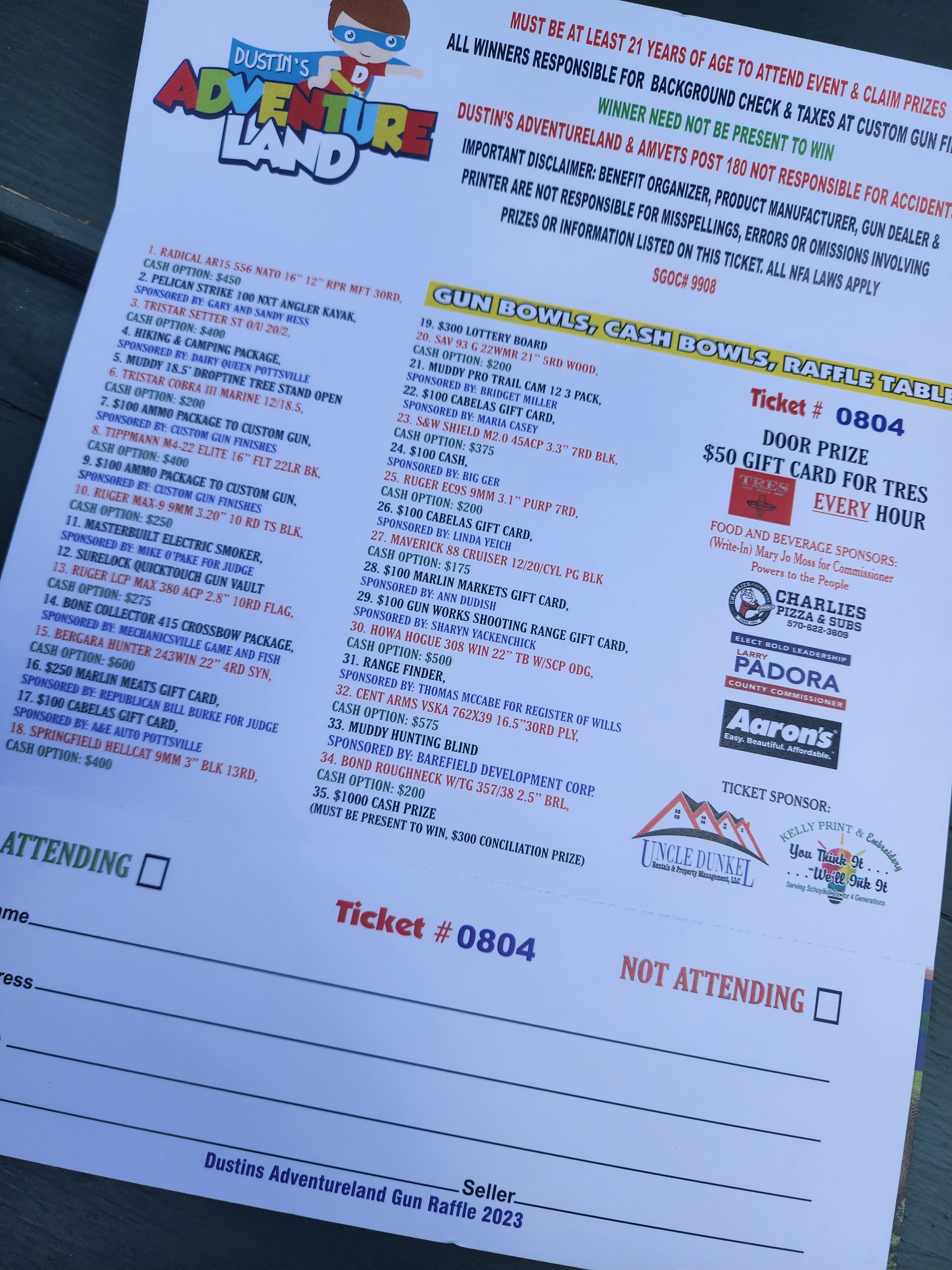 Sportsman's Raffle Oct 22, 2023 | Dustin's Adventureland