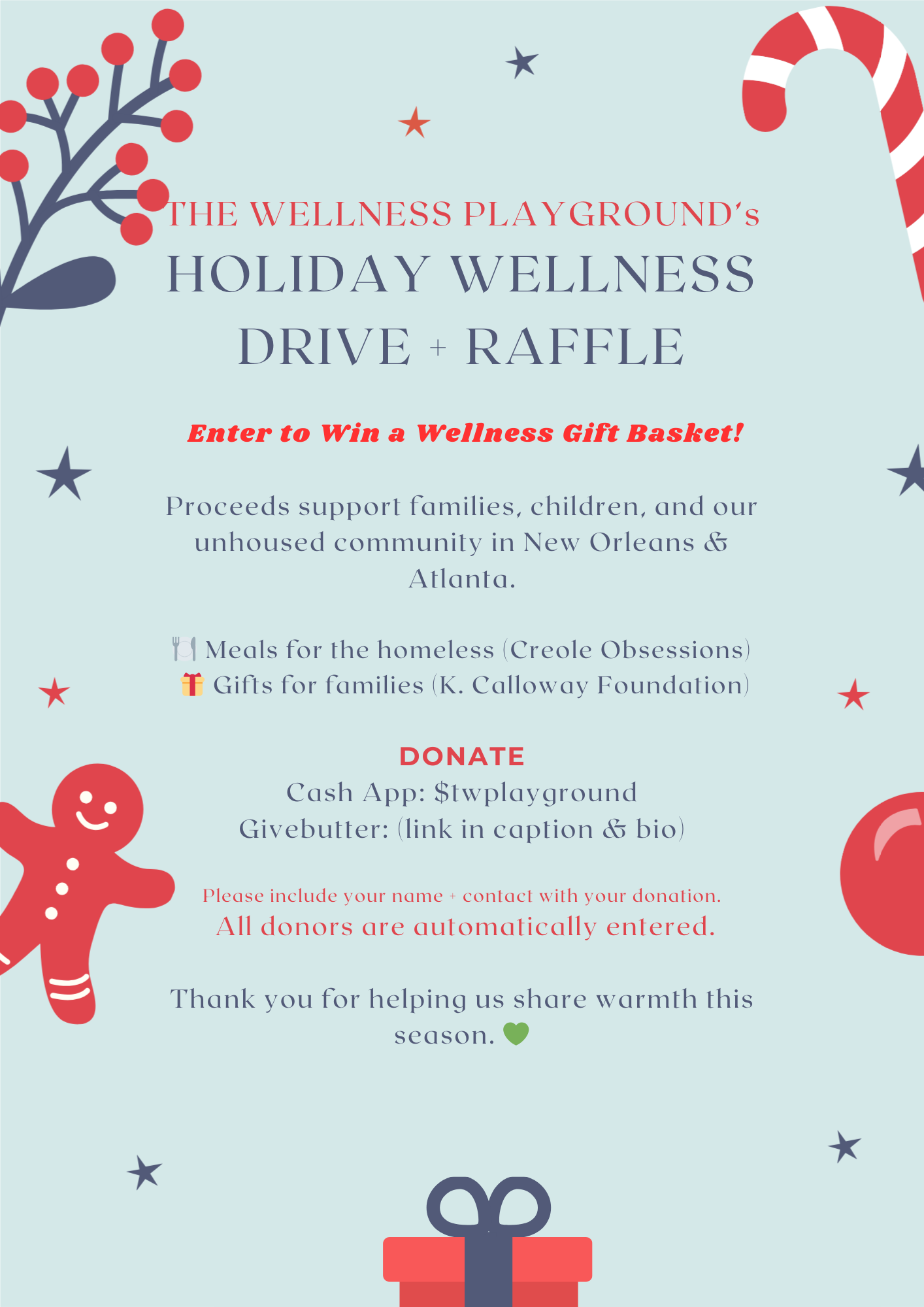The Wellness Playground's Holiday Wellness Drive + Raffle