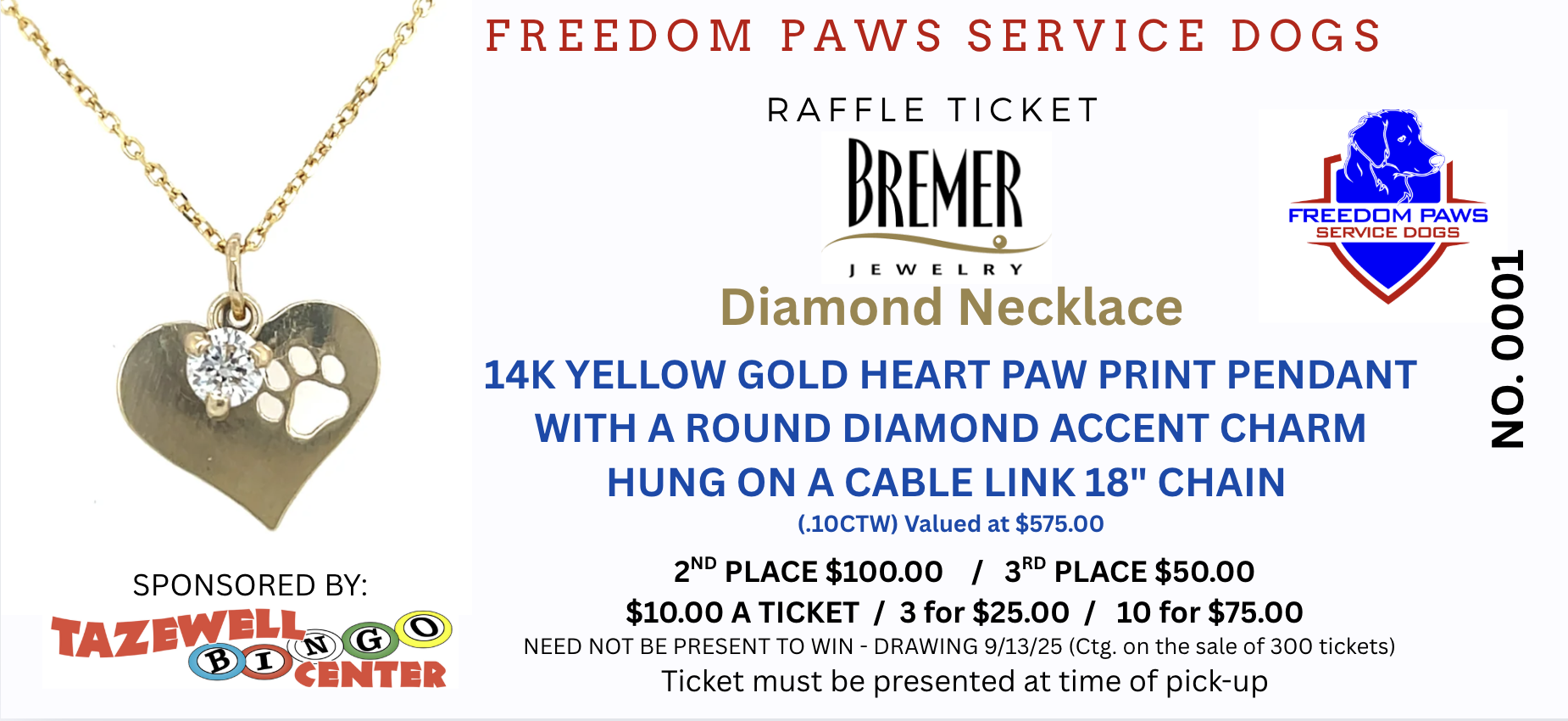 DIAMOND NECKLACE RAFFLE BY BREMER JEWELRY | Freedom Paws Service Dogs ...