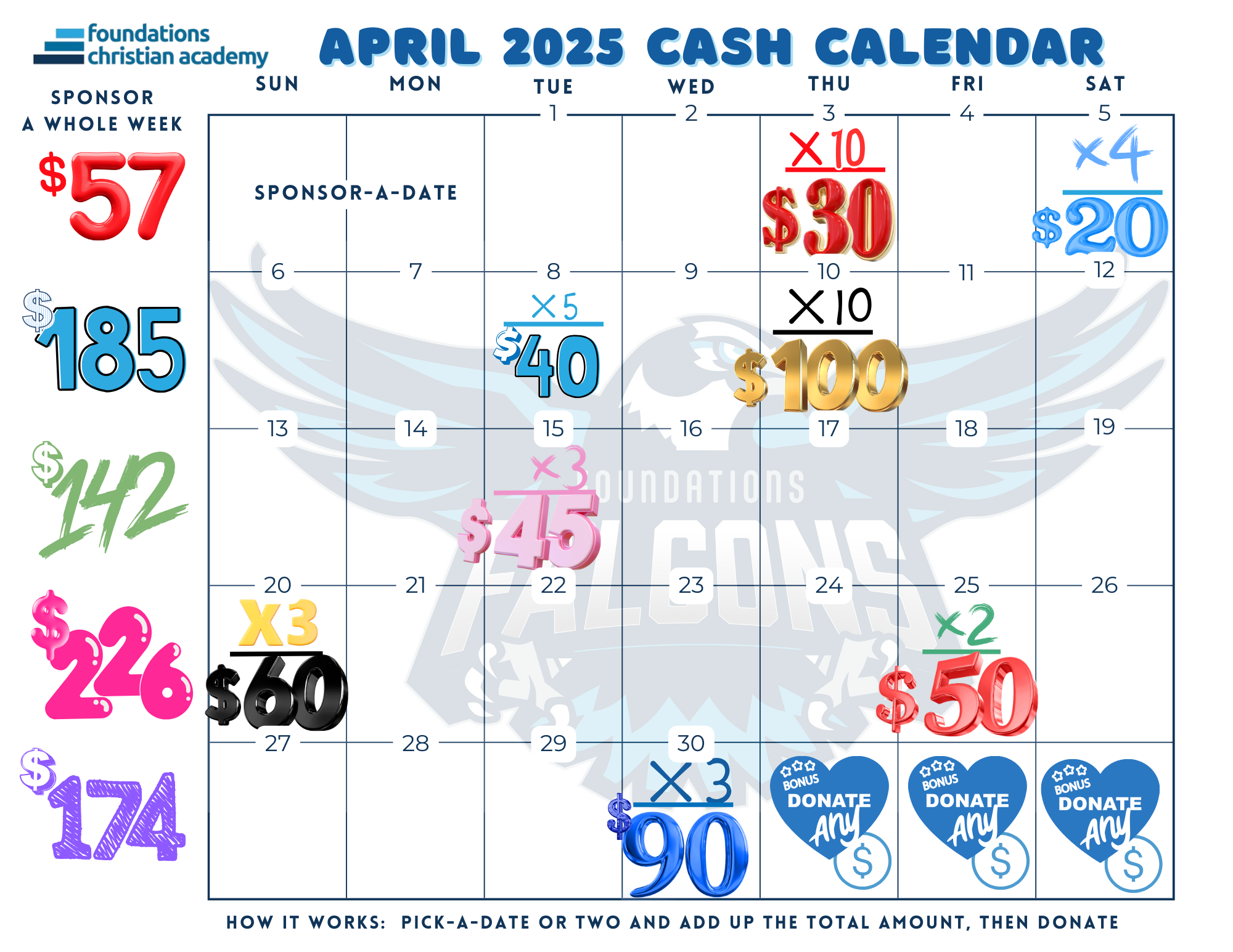 Foundations April Cash Calendar | Foundations Christian Academy