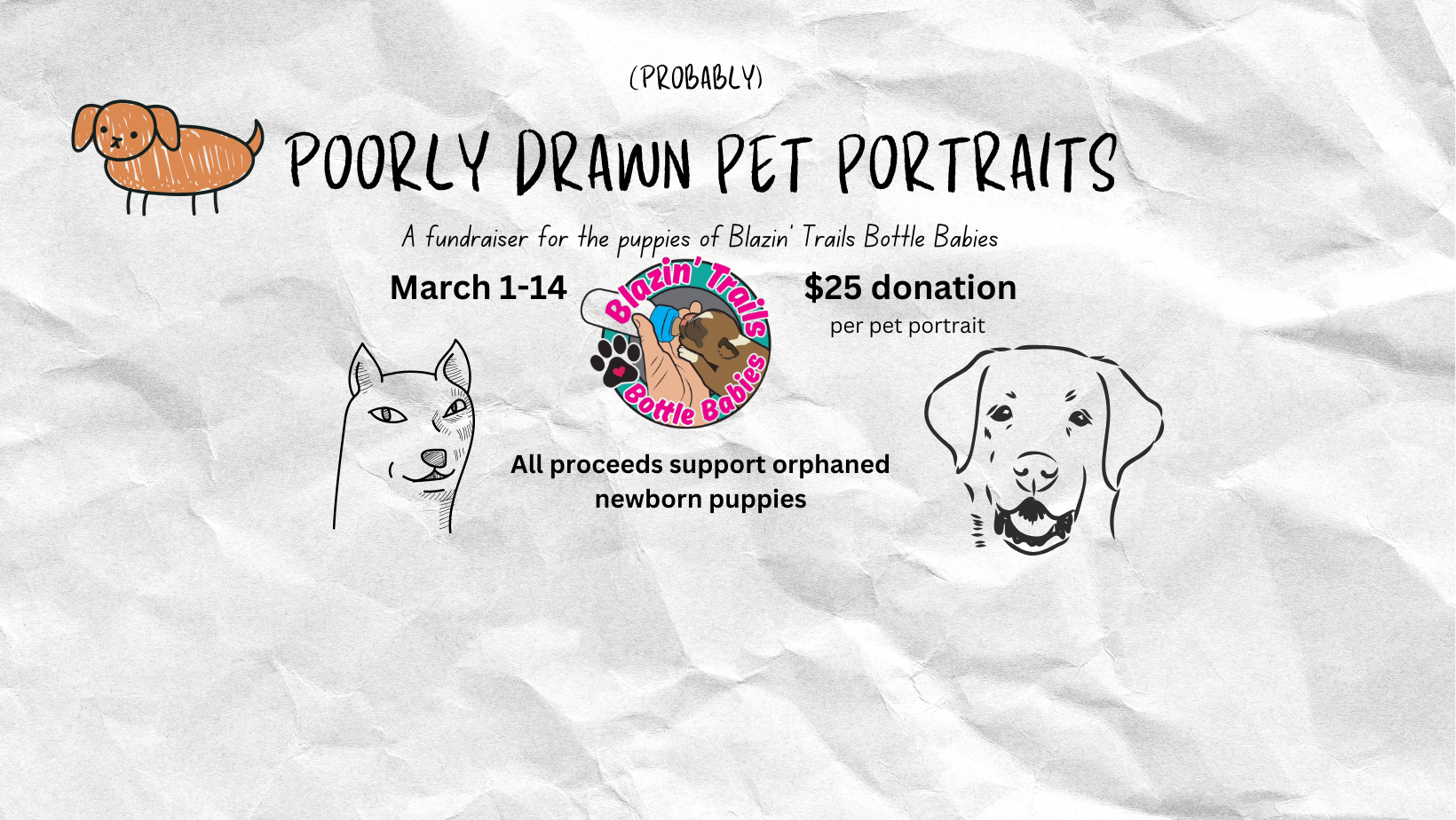 Poorly Drawn Pet Portraits | Blazin Trails Bottle Babies Inc