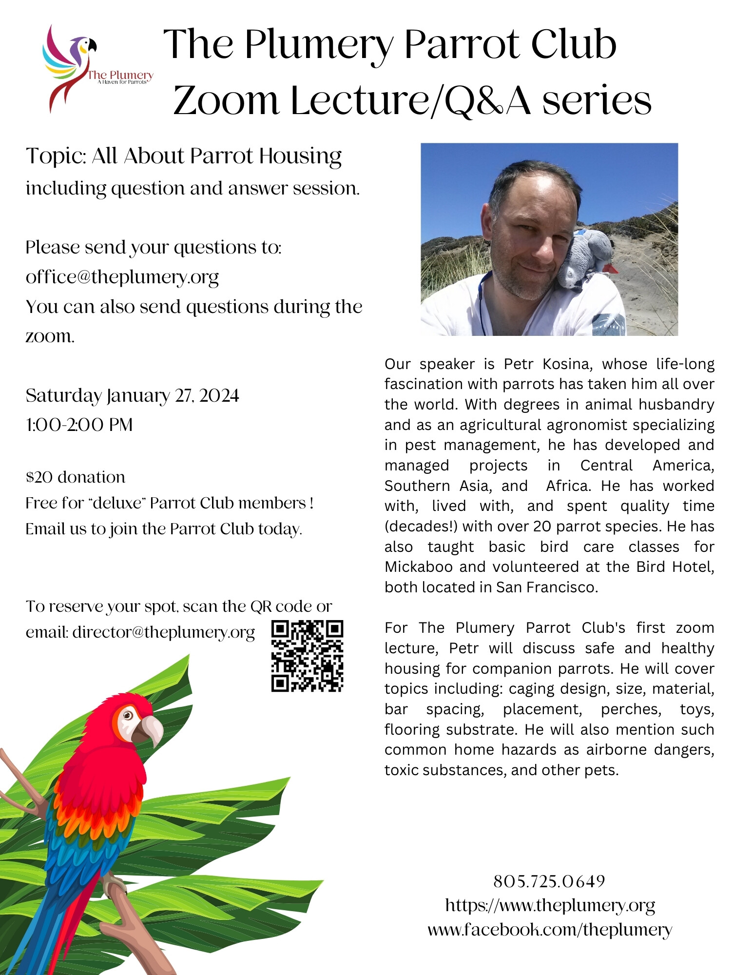 Parrot Club Zoom lecture series: All About Parrot Housing