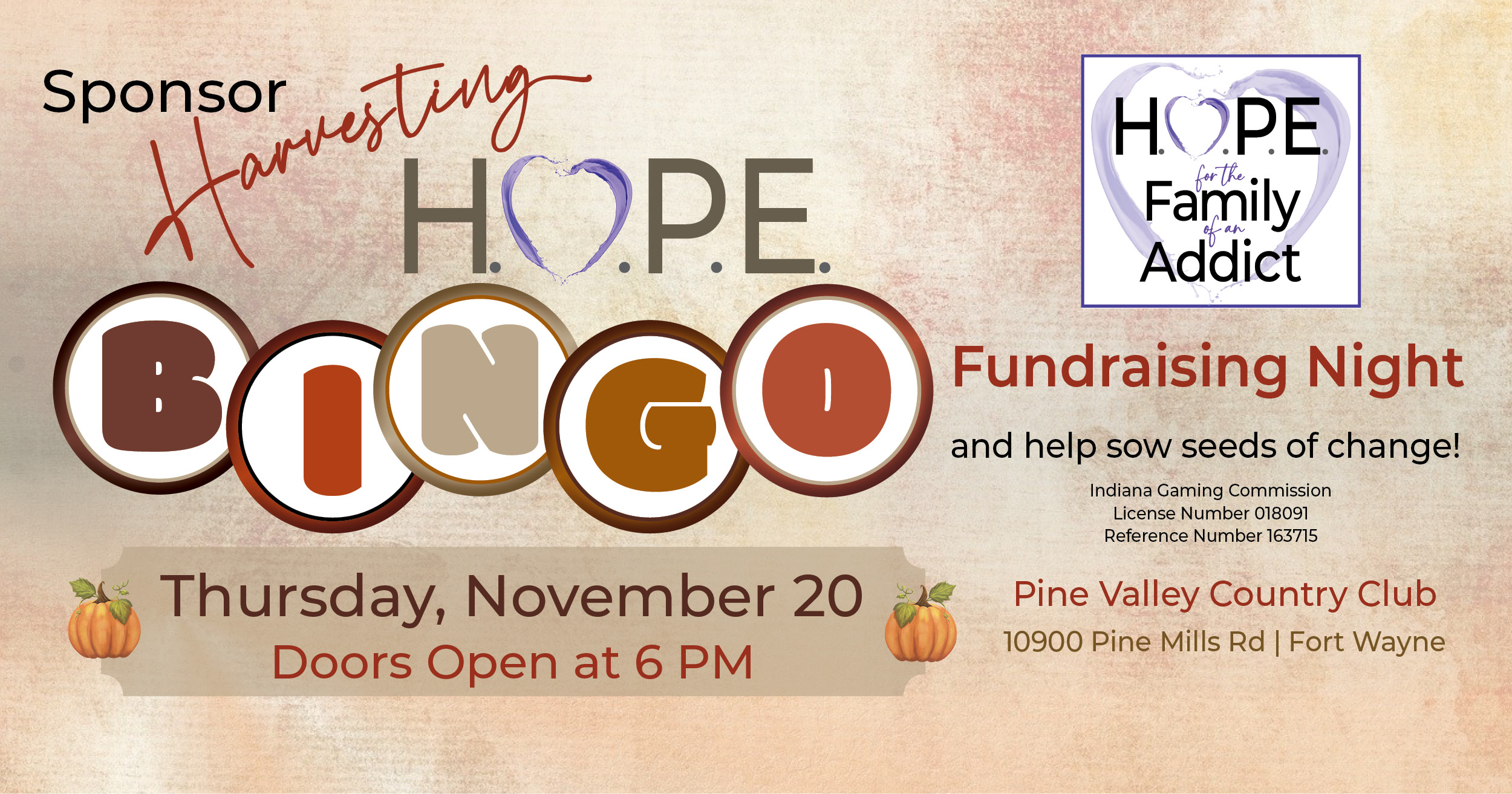 2025 Harvesting H.O.P.E. BINGO Sponsorships