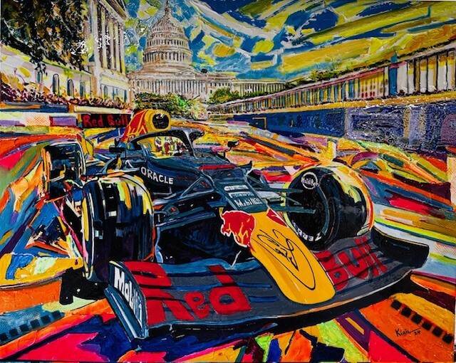 Red Bull F1 Race Car Painting Auction signed by David Coulthard