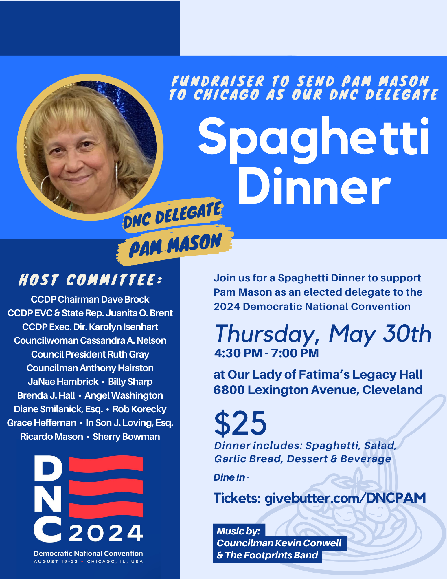 Spaghetti Dinner to Send Pam Mason to Chicago for the 2024 DNC