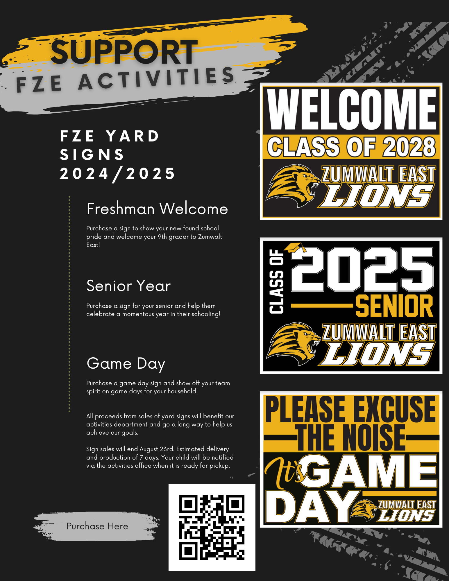 FZE Senior, Freshman, and Game Day Yard Signs