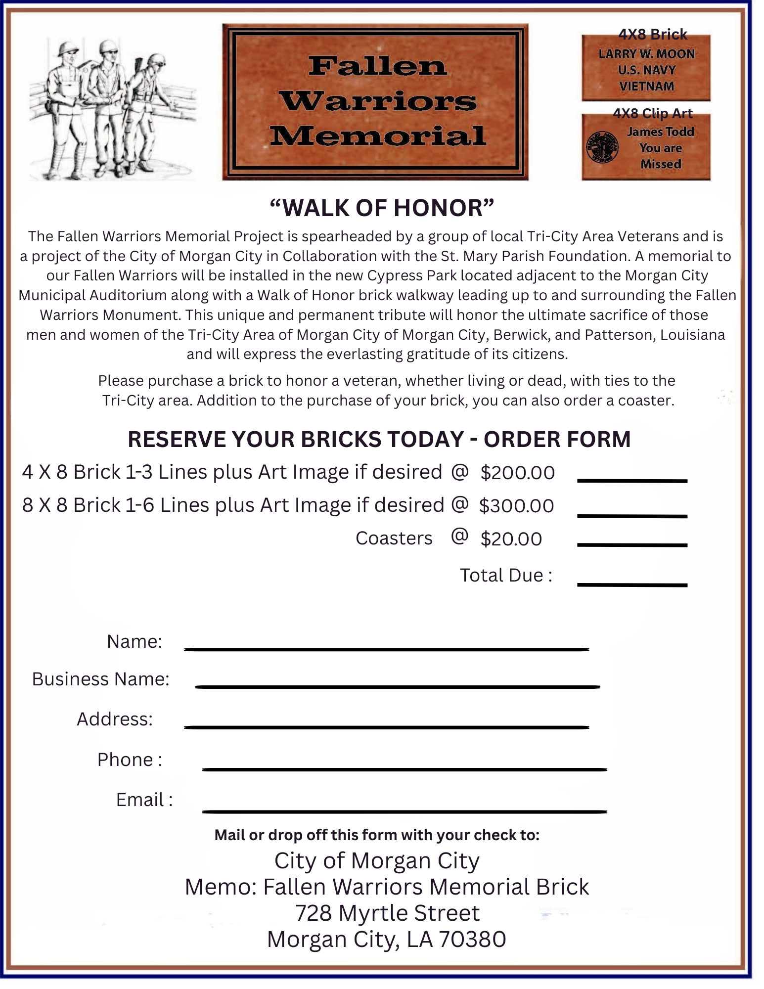 Fallen Warriors Memorial Bricks | City of Morgan City
