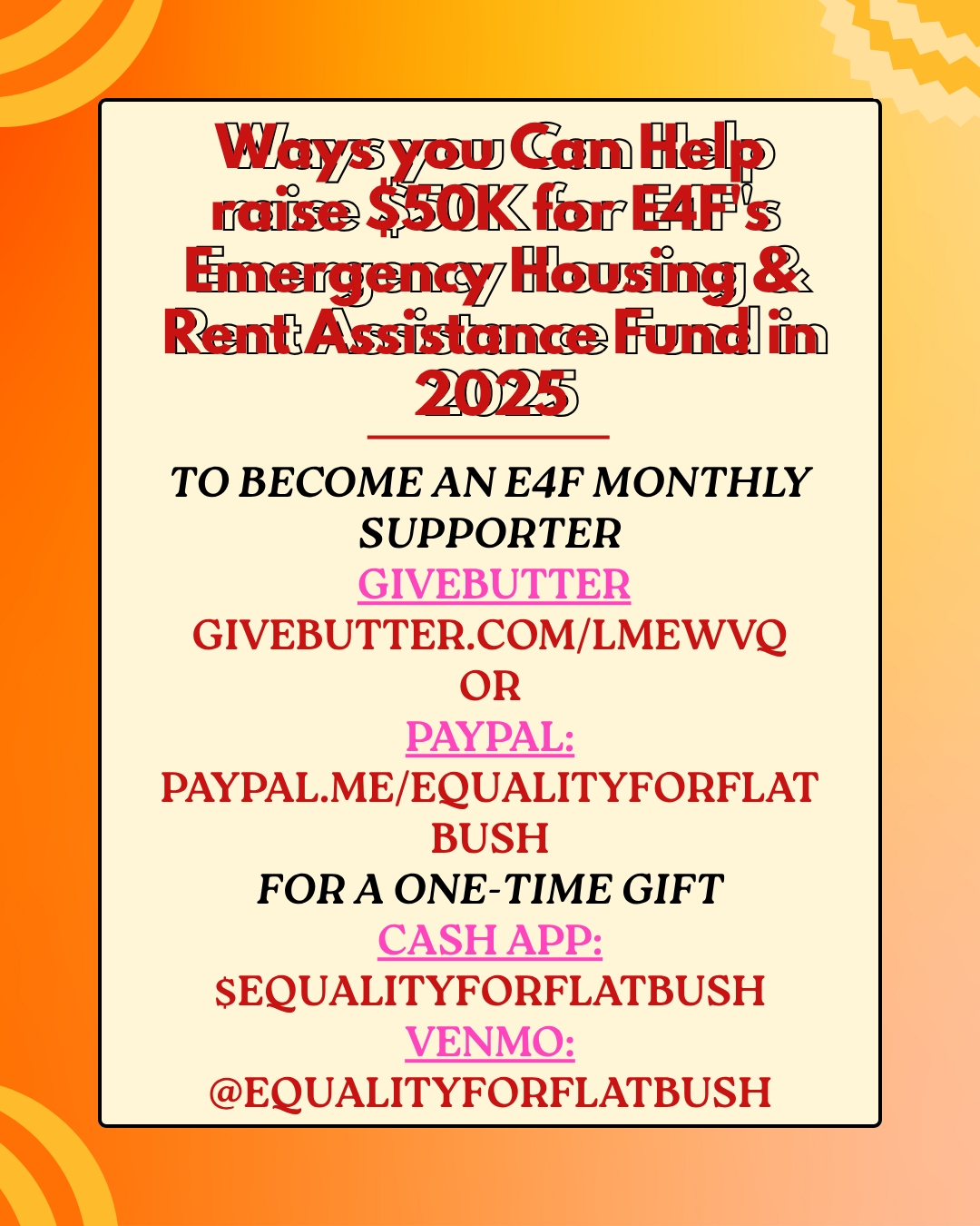 Raise $50K for E4F's Emergency Housing and Rent Assistance Fund