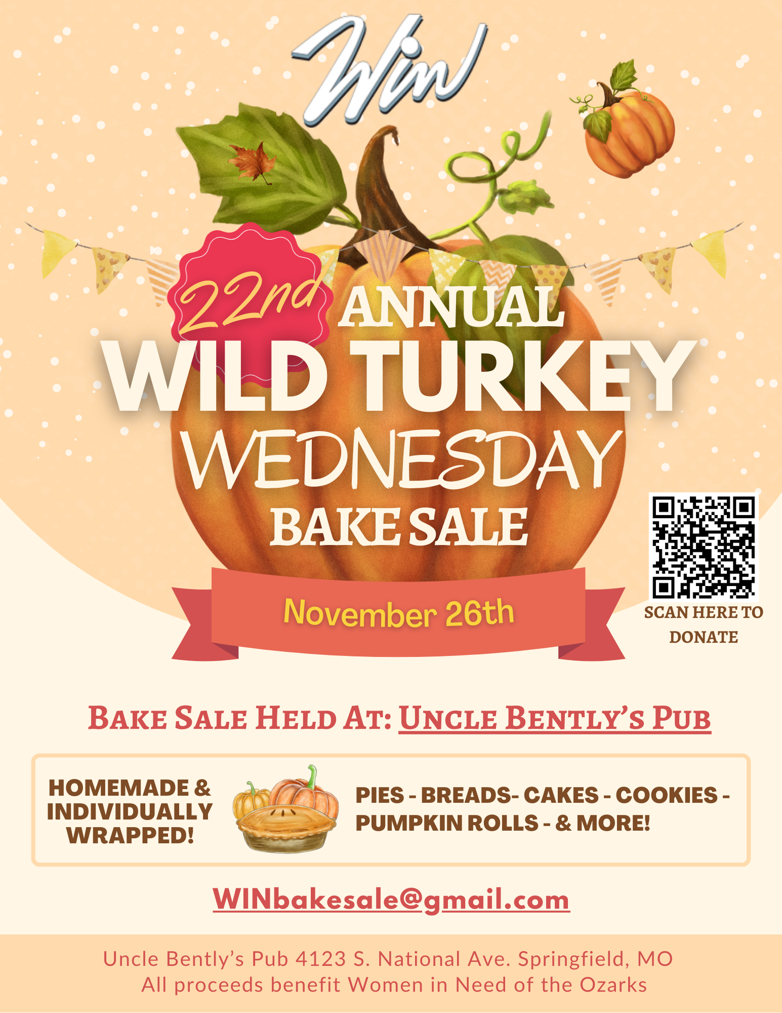 22nd Annual Wild Turkey Wednesday Bake Sale | Women in Need of the Ozarks